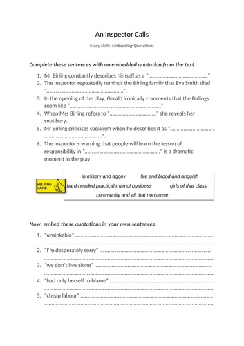 An Inspector Calls Essay Skills | Teaching Resources