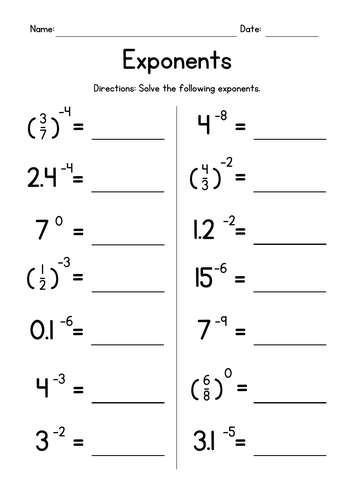 Negative and Zero Exponents Worksheets | Teaching Resources