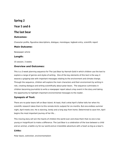 KS2 English: The Last Bear - 3 Week Unit | Teaching Resources