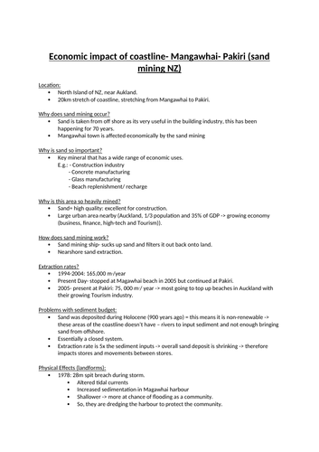 Ocr A Level Geography Notes Economic Impact Of Coastline Mangawhai Pakiri Sand Mining Nz