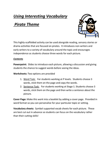 Pirate Vocab Activity for P levels /Stage 1 Wigit Symbols SEN MLD SLD ...
