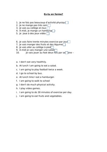 Studio 3 vert Es - tu en forme? | Teaching Resources