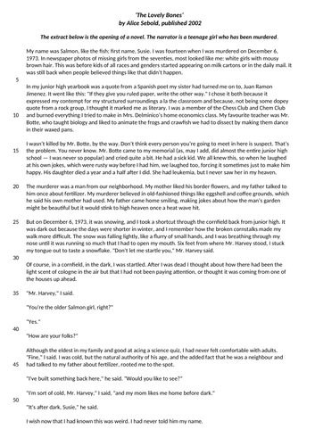GCSE English Language paper 1 READING: The Lovely Bones | Teaching ...