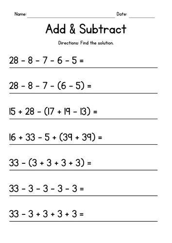 Order of Operations Worksheets BUNDLE - Addition & Subtraction ...