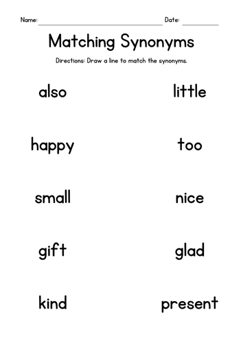 Synonyms Matchup Worksheets | Teaching Resources