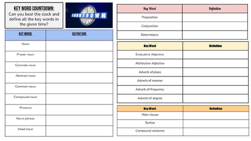 Key Word Types Countdown - Revision Game | Teaching Resources