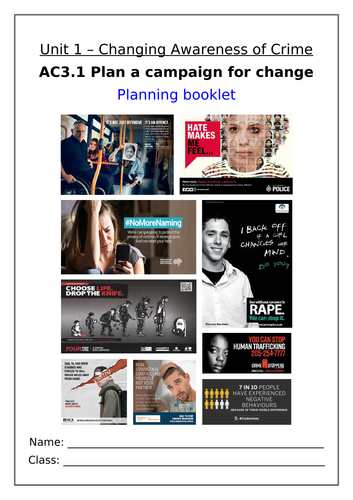WJEC Criminology Unit 1 AC3.1 Plan a campaign for change PRACTICE resources | Teaching Resources