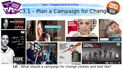 WJEC Criminology Unit 1 AC3.1 Plan a campaign for change PRACTICE resources | Teaching Resources