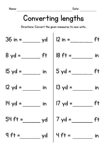 Converting Lengths (yards, feet and inches) | Teaching Resources