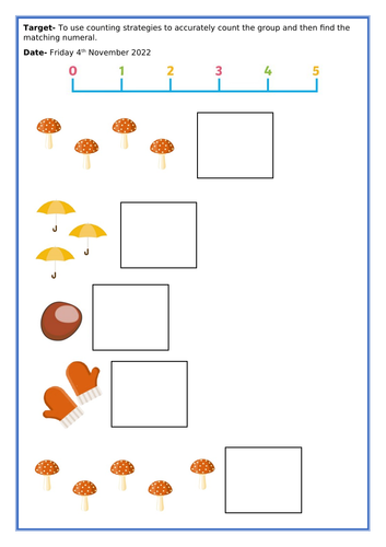 Matching Quantity to Numeral Worksheets | Teaching Resources