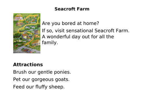 KS1 Writing a Persuasive Leaflet Seacroft Farm | Teaching Resources