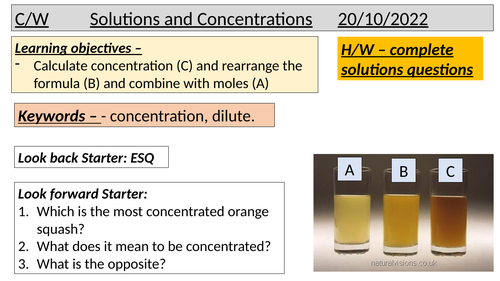 Solutions and concentrations A LEVEL | Teaching Resources