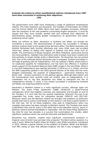 Edexcel A Level Politics - A* essay on constitutional reforms since ...