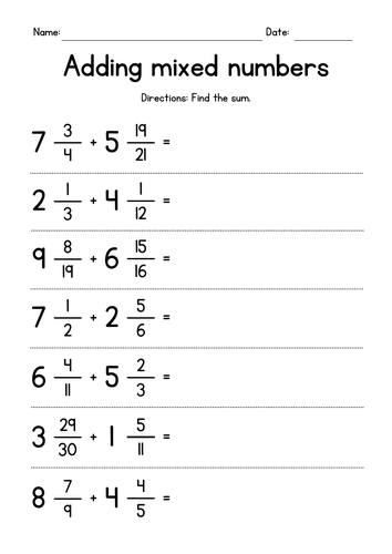 Adding & Subtracting Fractions & Mixed Numbers - Math Worksheets BUNDLE ...