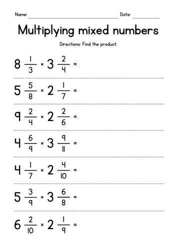 Multiplying Mixed Numbers (unlike denominators) | Teaching Resources