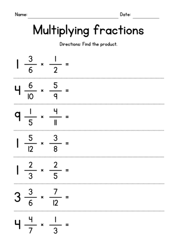 Multiplying & Dividing Fractions & Mixed Numbers - Math Worksheets ...