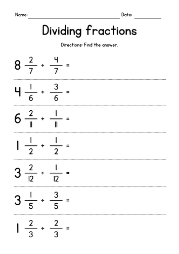 Multiplying & Dividing Fractions & Mixed Numbers - Math Worksheets ...