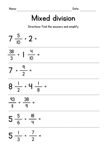 Multiplying & Dividing Fractions & Mixed Numbers - Math Worksheets ...