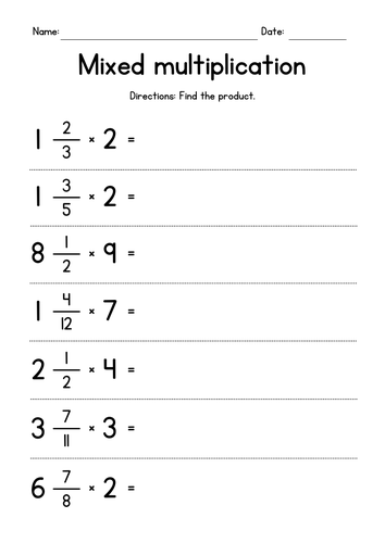 Multiplying & Dividing Fractions & Mixed Numbers - Math Worksheets ...