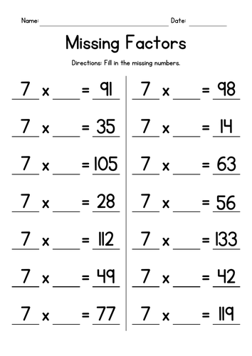 Multiplication Tables BUNDLE - Missing Factors Worksheets - Math ...