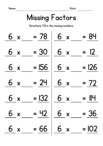Multiplication Tables of 6 - Missing Factors | Teaching Resources