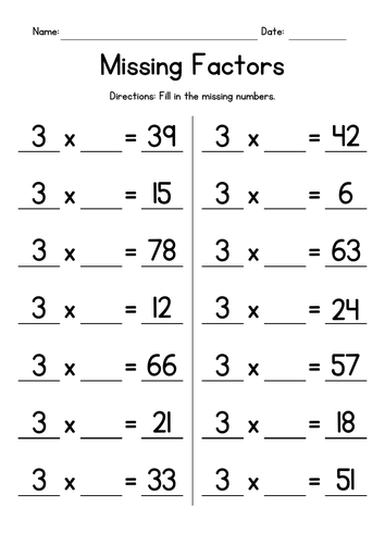 Multiplication Tables of 3 - Missing Factors | Teaching Resources