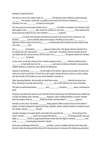 Hamlet Cloze with answers (using the Animated Tales version) | Teaching ...