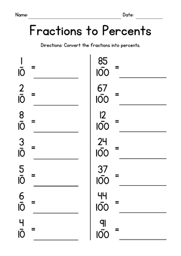 Converting Percents & Decimals & Fractions Worksheets BUNDLE - Test ...