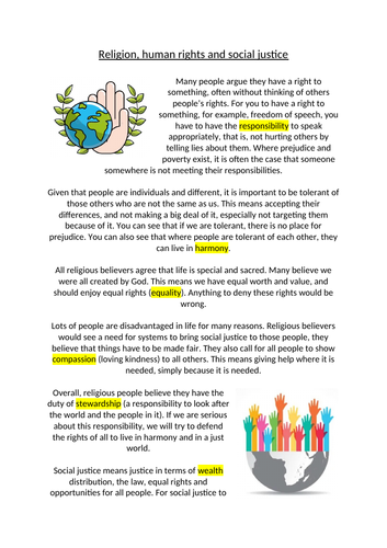 KS4 RE non GCSE Human Rights & Social Justice SOW | Teaching Resources
