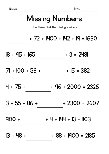Addition Worksheets - Missing Numbers | Teaching Resources