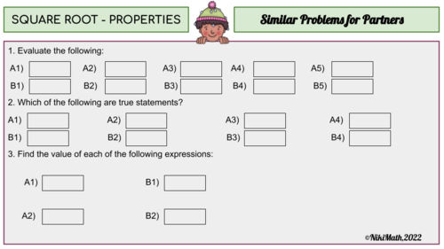 Properties of Square Roots - Partner Activity plus Independent Practice ...