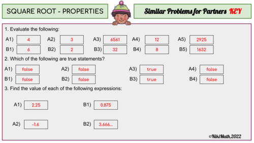 Properties of Square Roots - Partner Activity plus Independent Practice ...