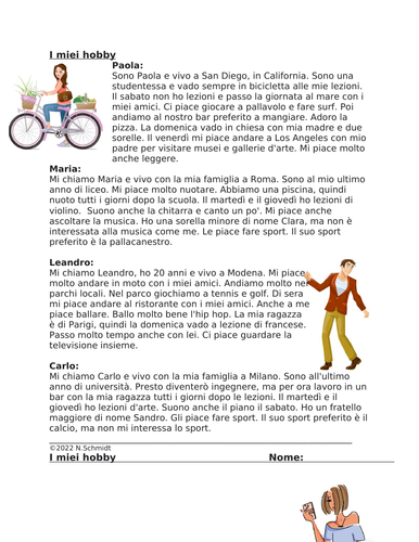 Italian Hobbies Reading: I miei Hobby Lettura (passatempo / piacere ...