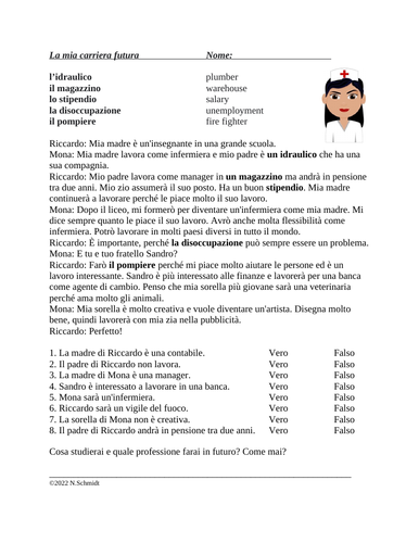 Italian Future Tense Verbs Reading - Lettura il Futuro / Italiano ...