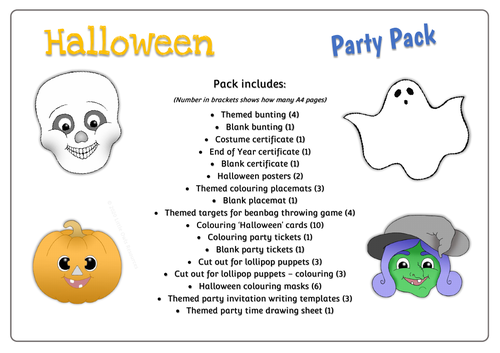 Halloween Party Pack (EYFS) - placemats, bunting, masks, and more ...