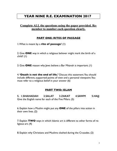 KS3 RE assessment pack | Teaching Resources