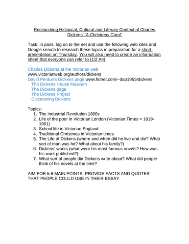 A Christmas Carol historical context- intro to novella | Teaching Resources