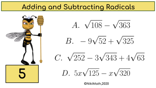 Adding & Subtracting Radicals - 6 Task Cards/Slides (4 problems per ...