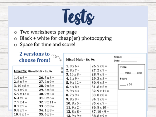 Level 2: MIXED Multiplication Speed Tests | Teaching Resources