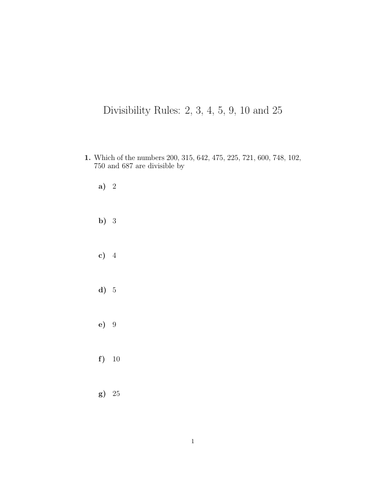 Divisibility Rules worksheet (with solutions) | Teaching Resources