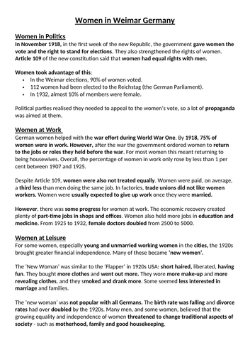 Edexcel: Weimar and Nazi Germany 9-1 | Teaching Resources