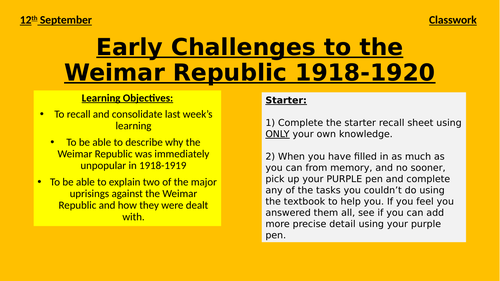 Challenges to the Weimar Republic | Teaching Resources