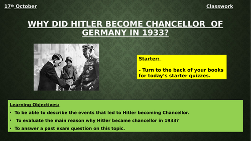 How did Hitler become Chancellor 1933 | Teaching Resources