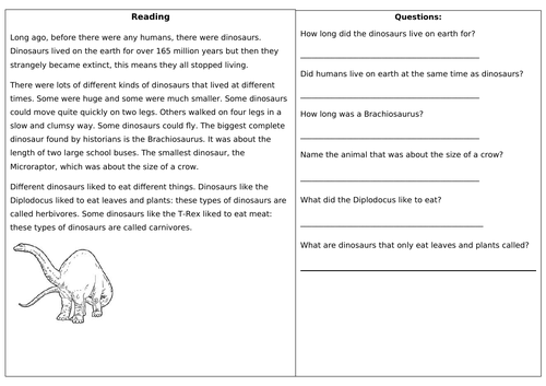 Two Dinosaur reading comprehensions and Dino foot template | Teaching ...