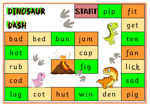 Dinosaur Dash Phonics Board Game | Teaching Resources