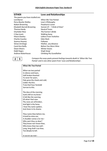 Love & Relationships Poetry Revision Lessons | Teaching Resources