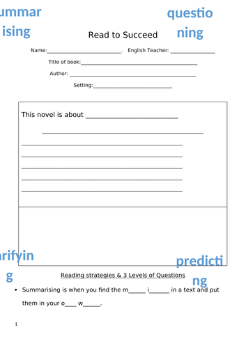 Generic Novel study booklet using reciprocal reading | Teaching Resources