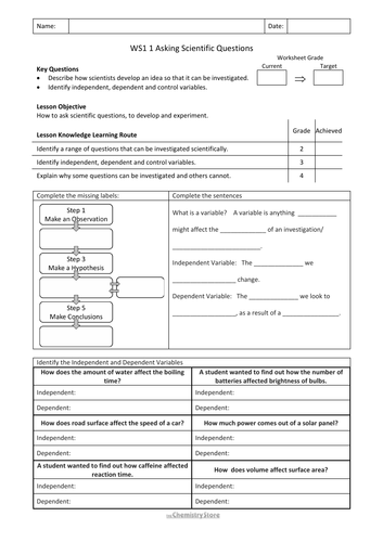 KS3 Working Scientifically WS1 1 Asking Scientific Questions Lesson ...