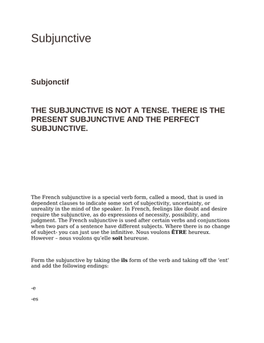 A LEVEL FRENCH GRAMMAR - lesson plan on The Subjunctive | Teaching ...