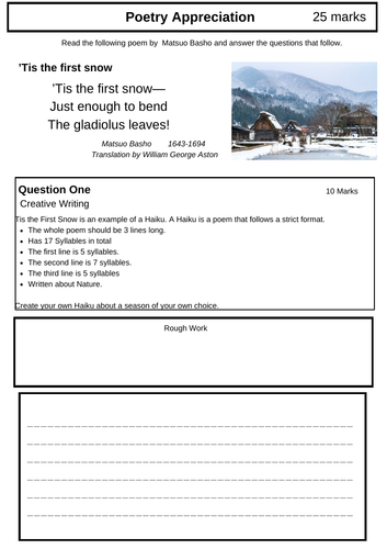 Junior Cycle Poetry Exam Question: Theme Winter | Teaching Resources